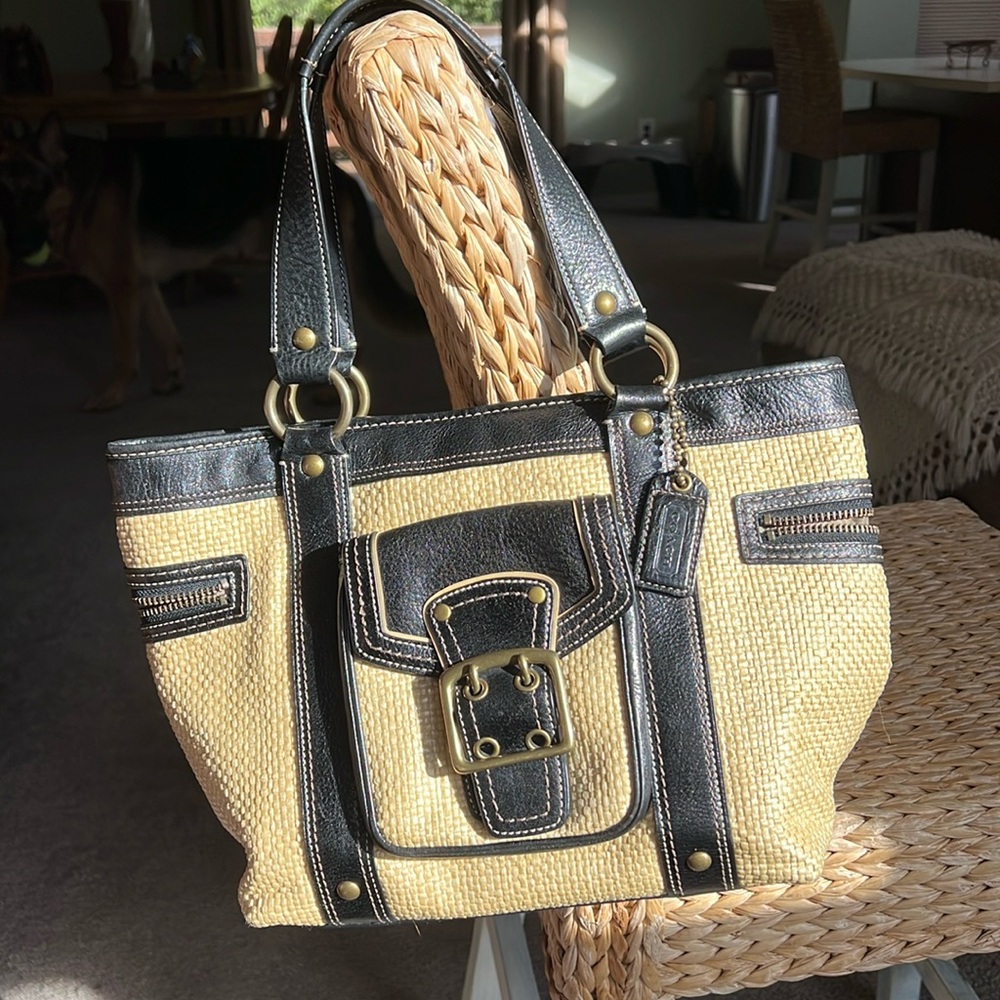 Coach Legacy Raffia Leather And Straw Bag - Gem